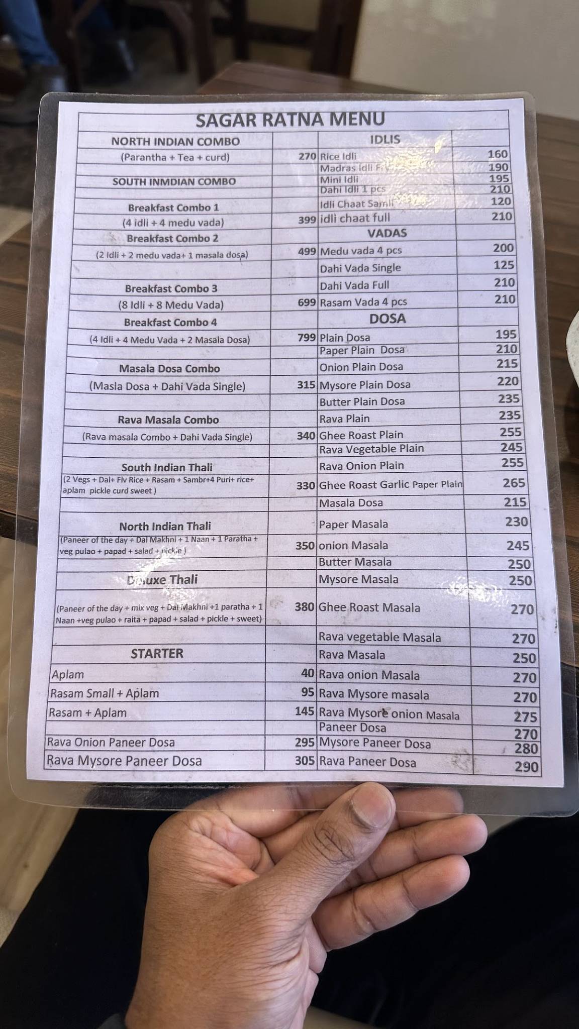 Menu at Sagar Ratna Pahalgam, Pahalgam, Buraq Corporation