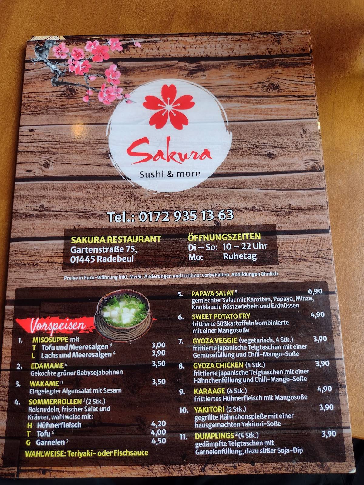Carta de Sakura Restaurant, Radebeul