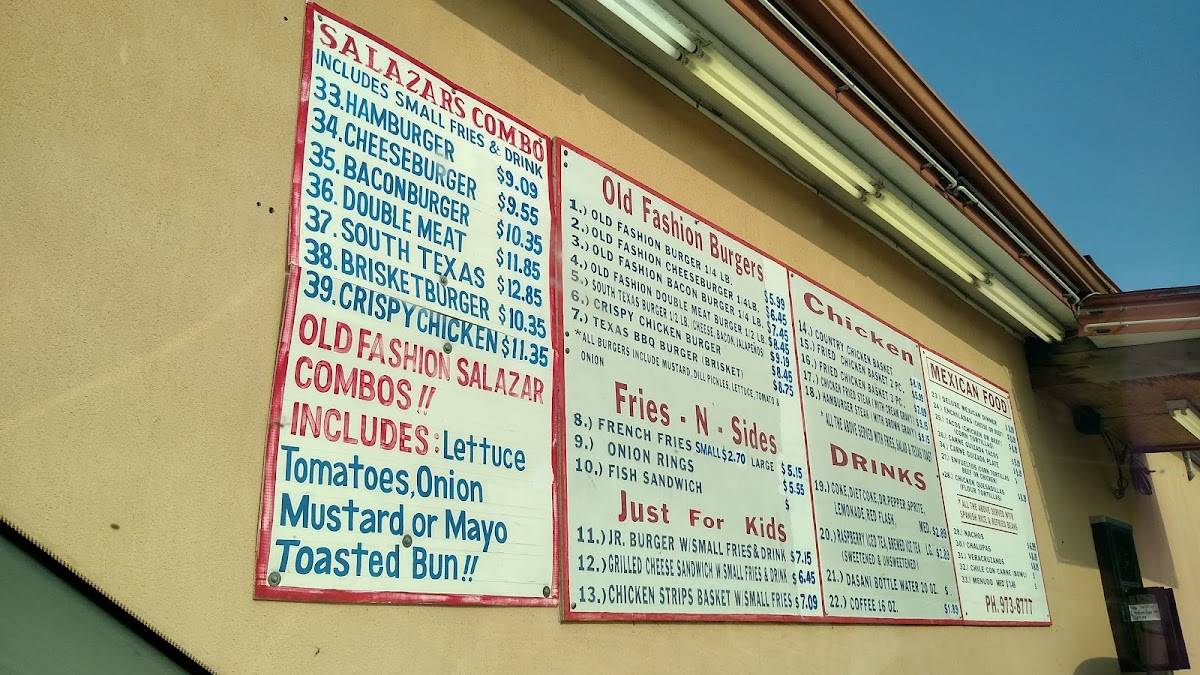 Menu at Salazar's Burgers Y Mas restaurant, Weslaco