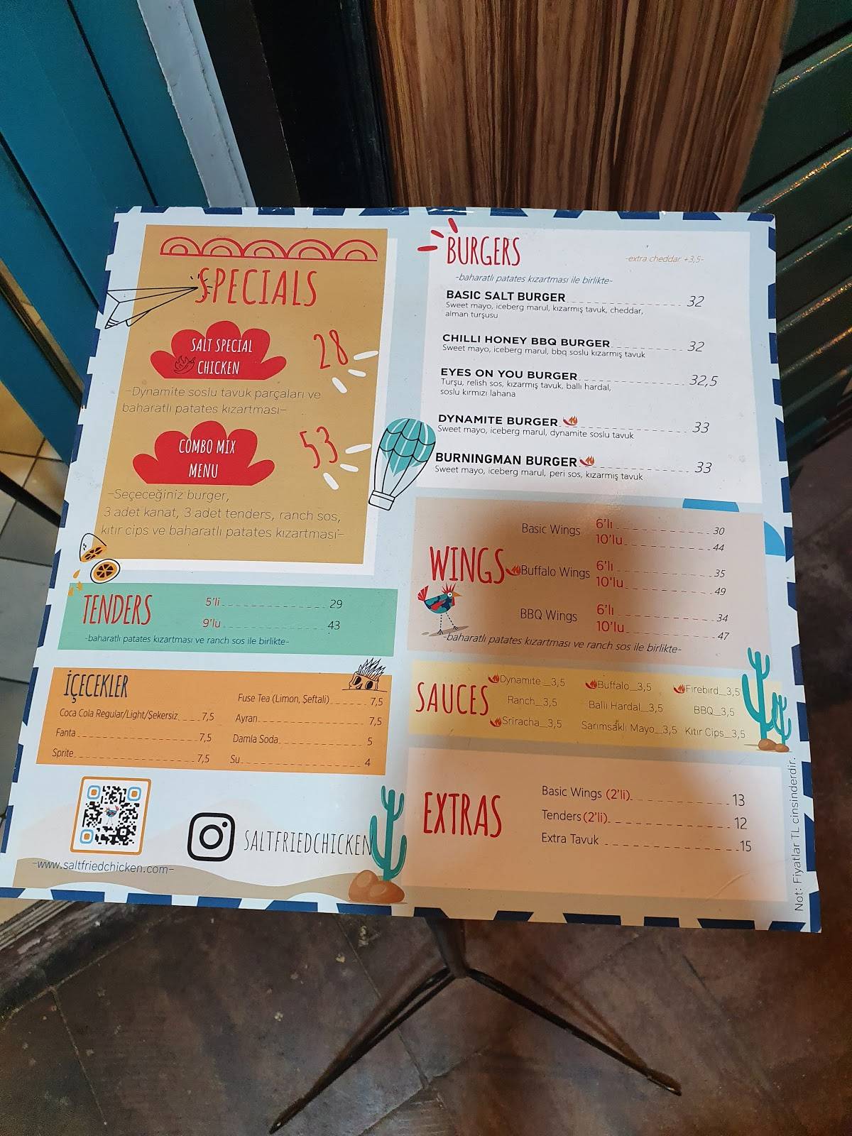 Menu at Salt Fried Chicken, Istanbul