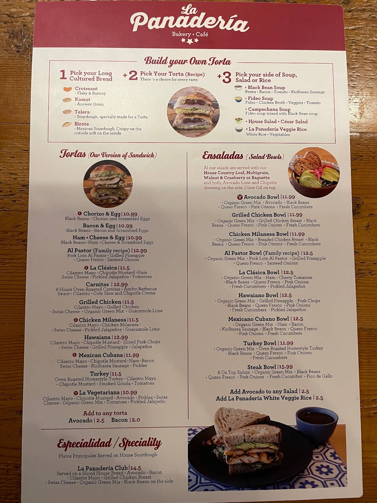 Menu at La Panadería Bakery Café, San Antonio, 301 E Houston St