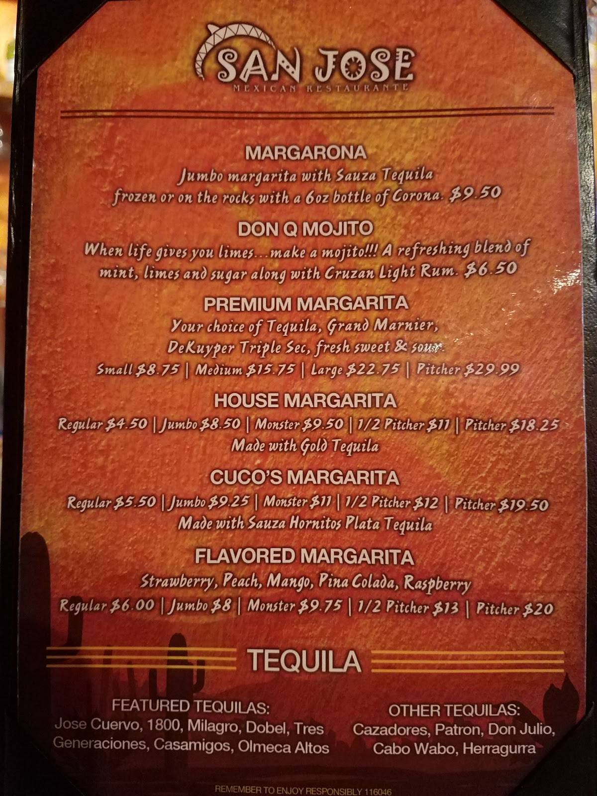 Menu at San Jose Mexican Restaurant, Crestwood, Watson Rd