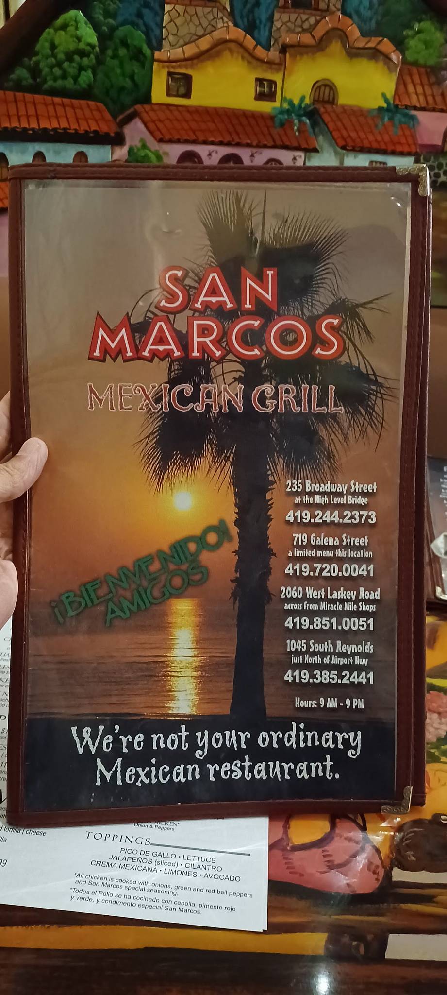 Menu at San Marcos Restaurant, Toledo