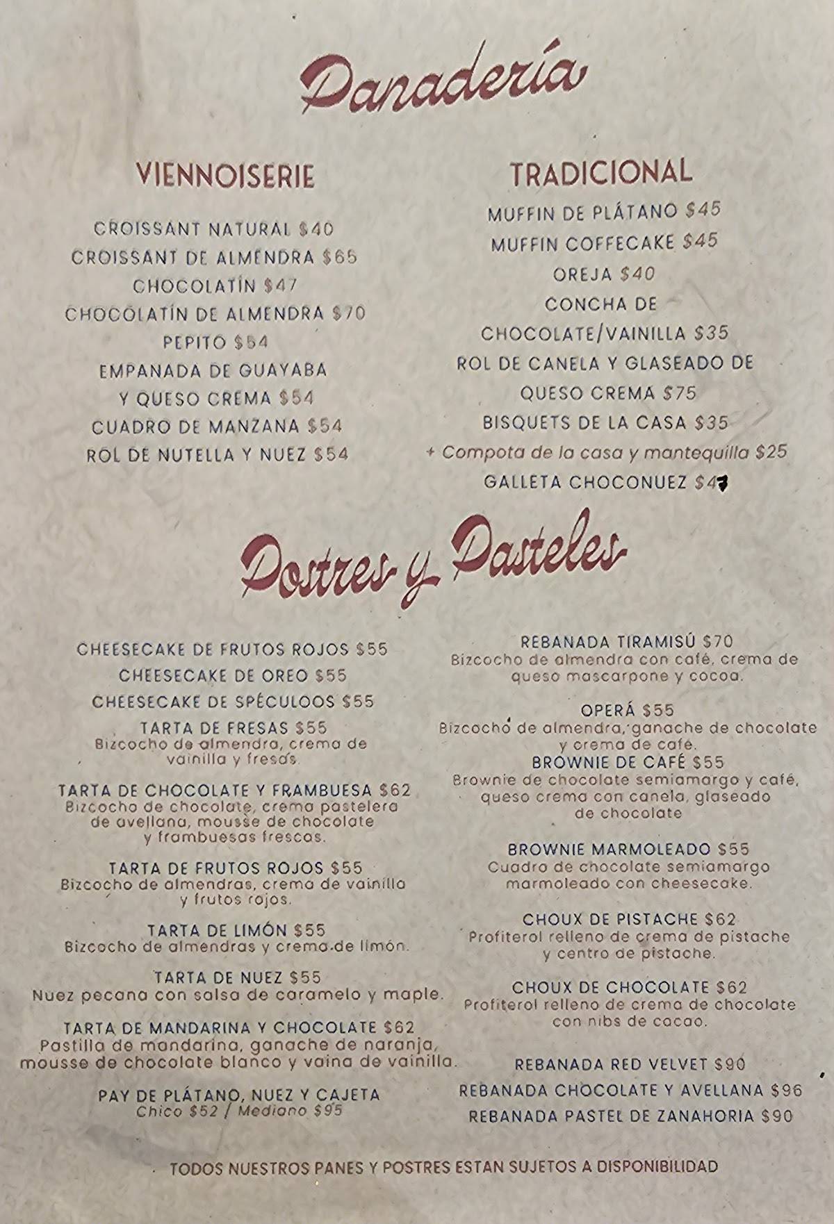 Carta del postres Cuarto Creciente, San Nicolás del los Garza