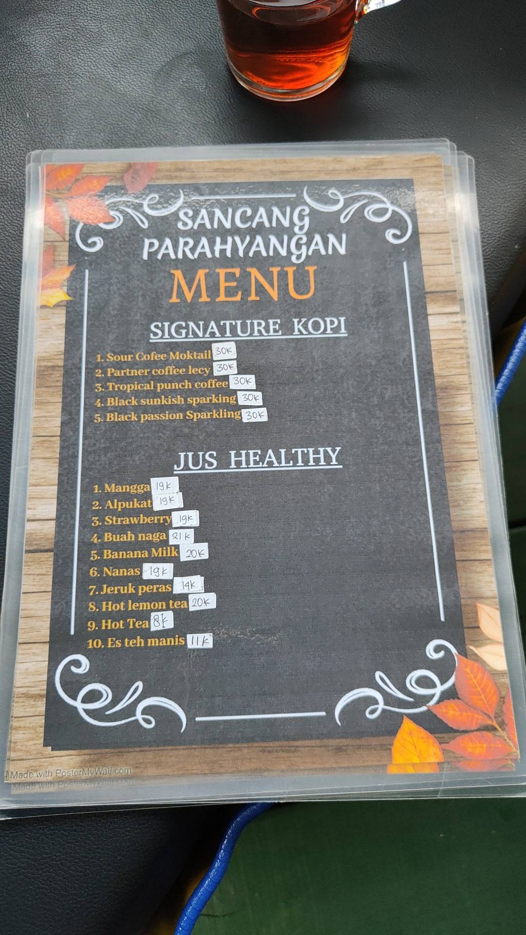 Menu at Sancang Parahyangan restaurant, Padalarang, Saguling