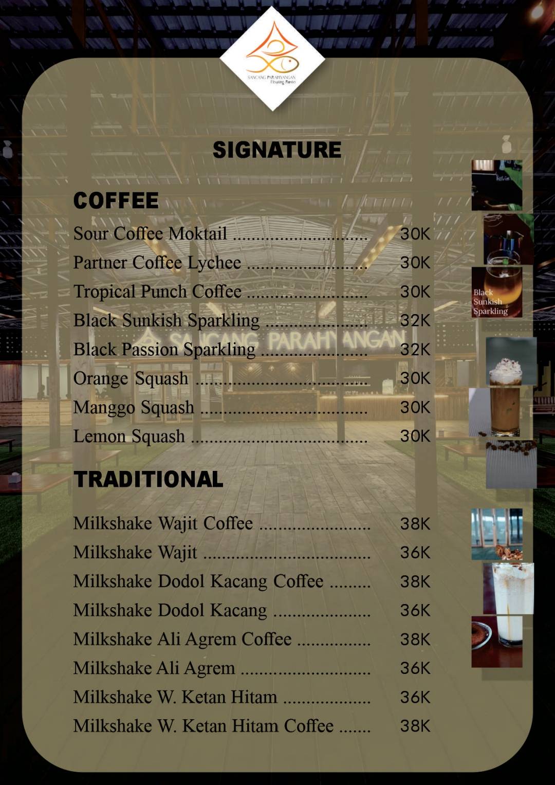 Menu at Sancang Parahyangan restaurant, Padalarang, Saguling