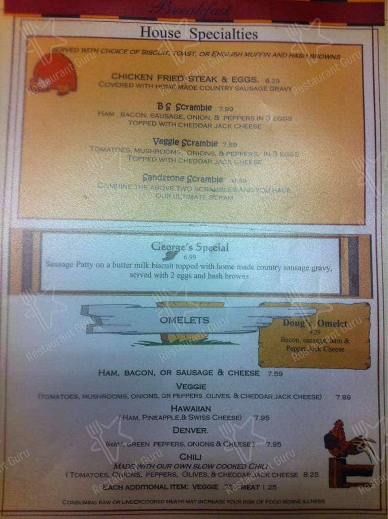 Menu at The Sandstone Cafe, Tenino