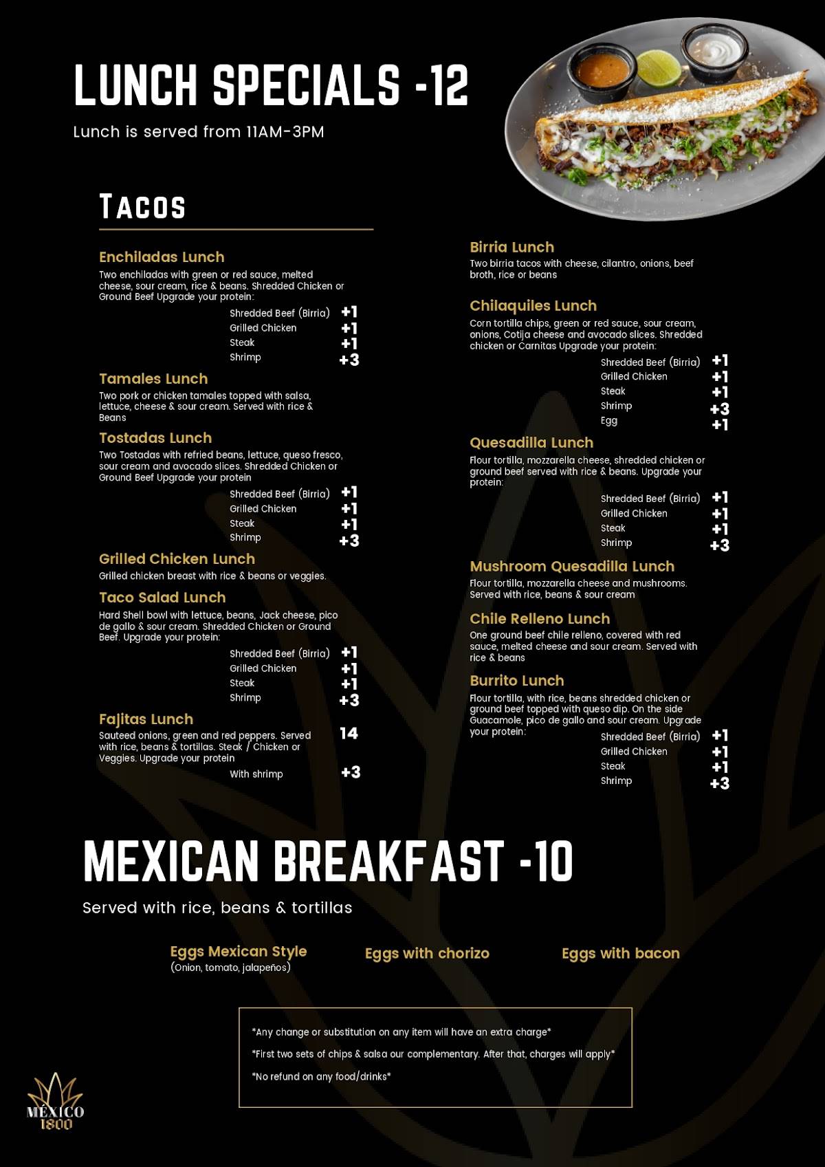 Menu at MÉXICO 1800 Traditional Kitchen & Tequila Bar (Formerly ...