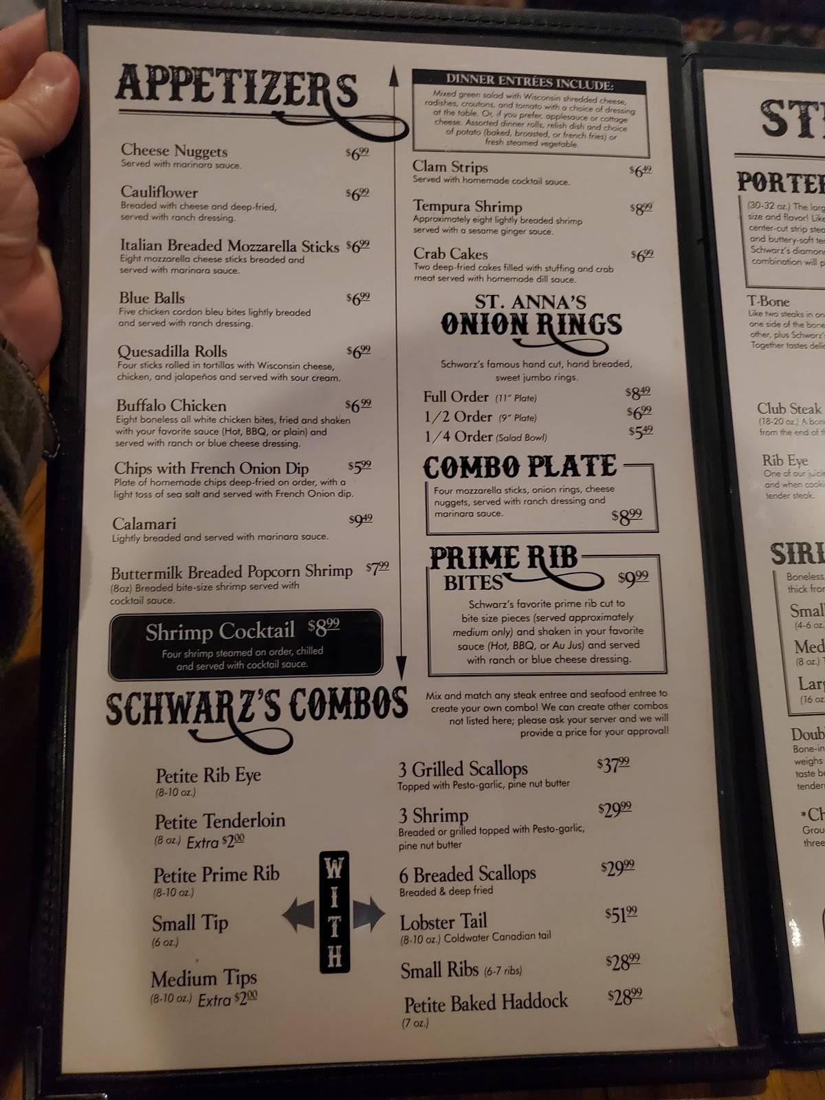 Menu at Schwarz's Supper Club, Saint Anna
