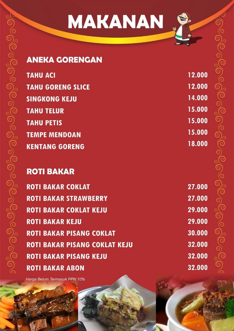 Menu at Sego Dalem restaurant, Pekalongan