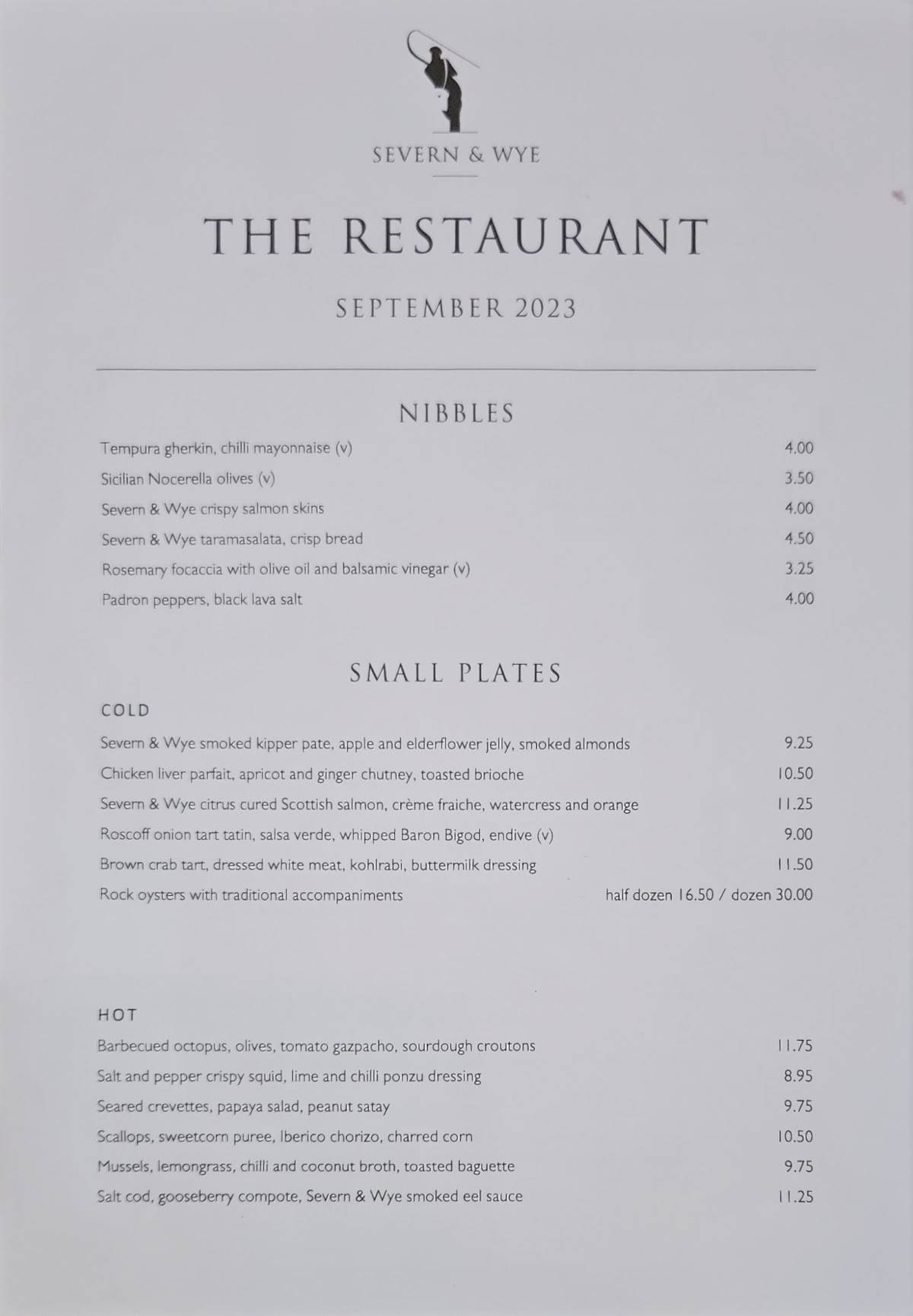 Menu at Severn & Wye Smokery restaurant, Westbury-on-Severn
