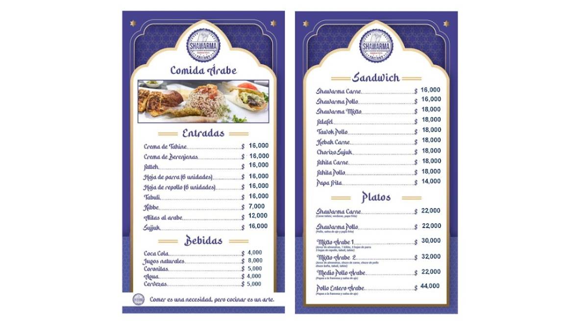 Menu at LAYALI COCINA ARABE restaurant, Gaira