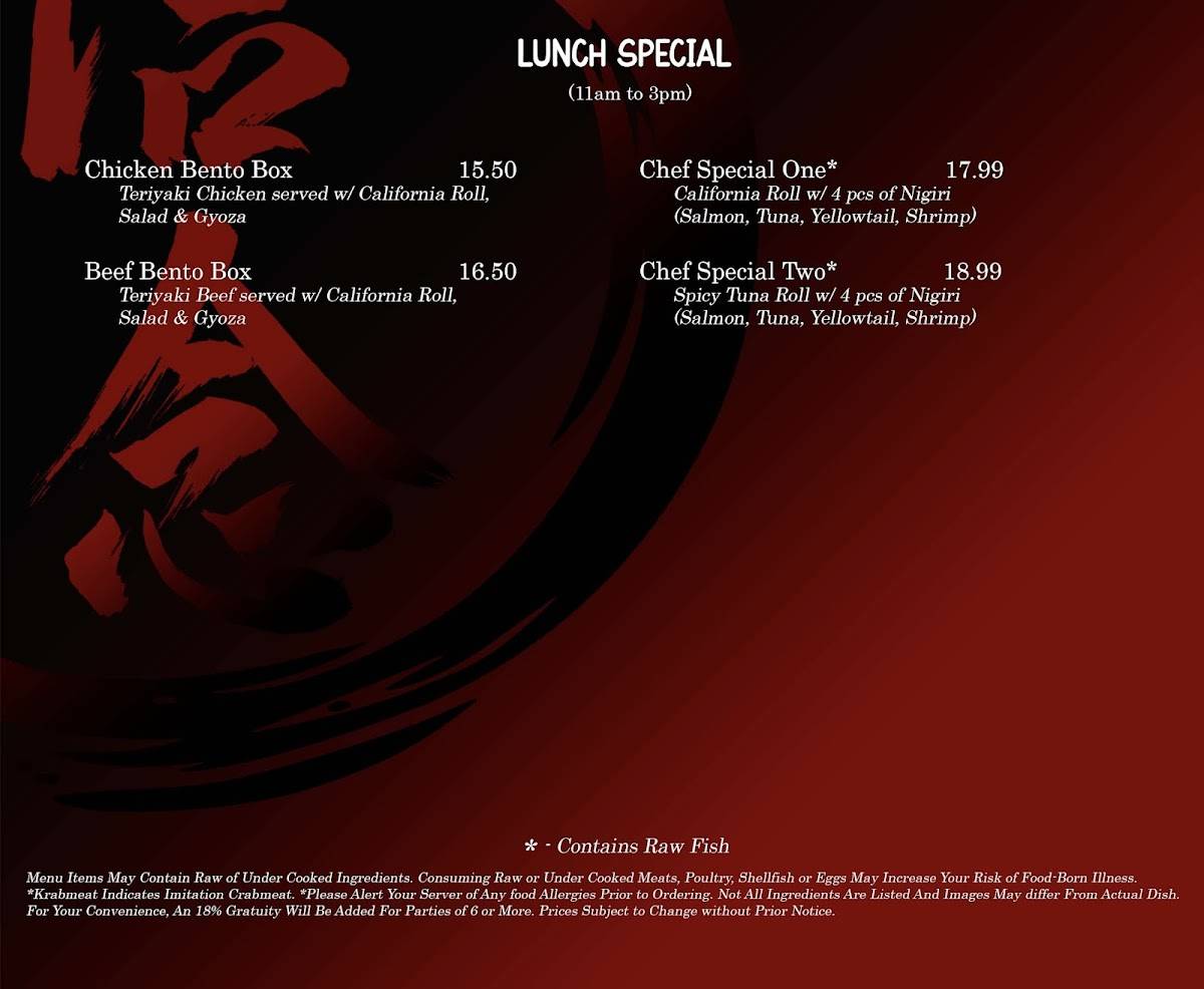 Menu at Shinkō Sushi House restaurant, Phoenix