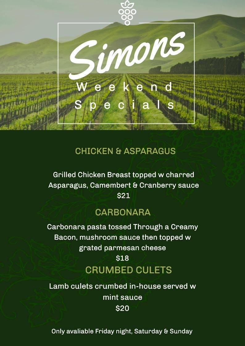 Menu at Boonah Tavern - formerly Simon's pub & bar, Boonah