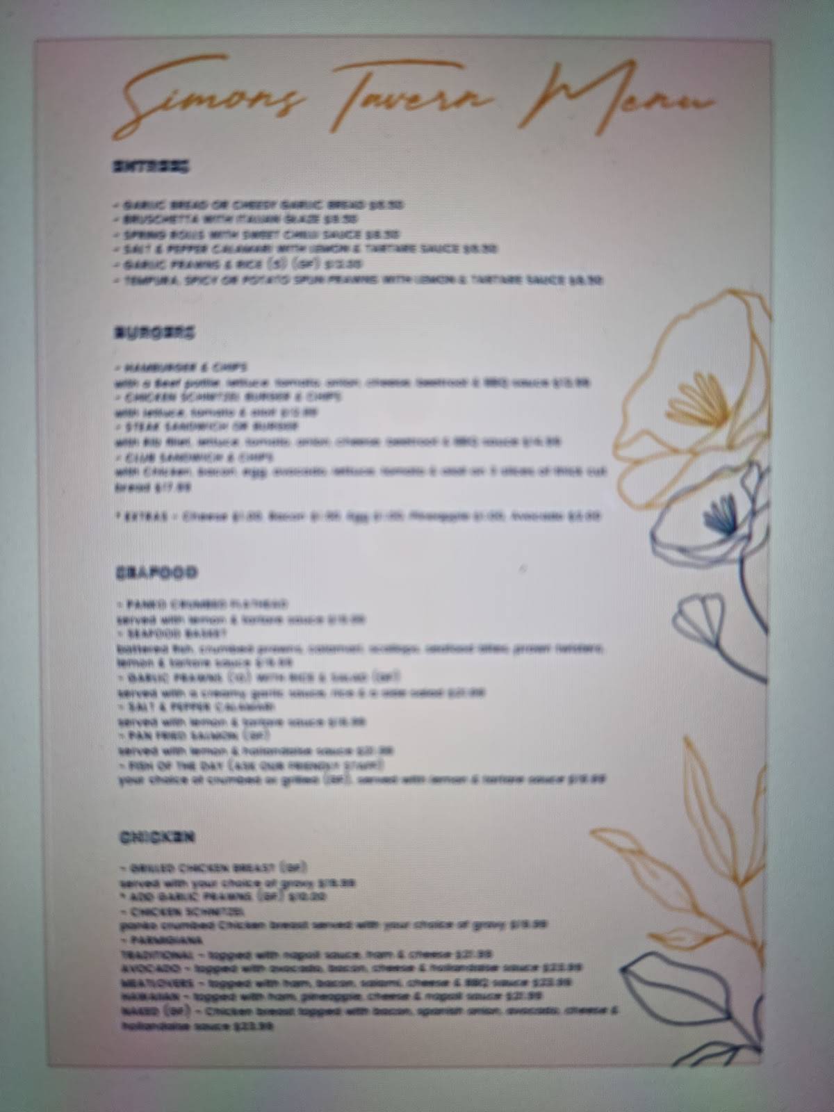 Menu at Boonah Tavern - formerly Simon's pub & bar, Boonah