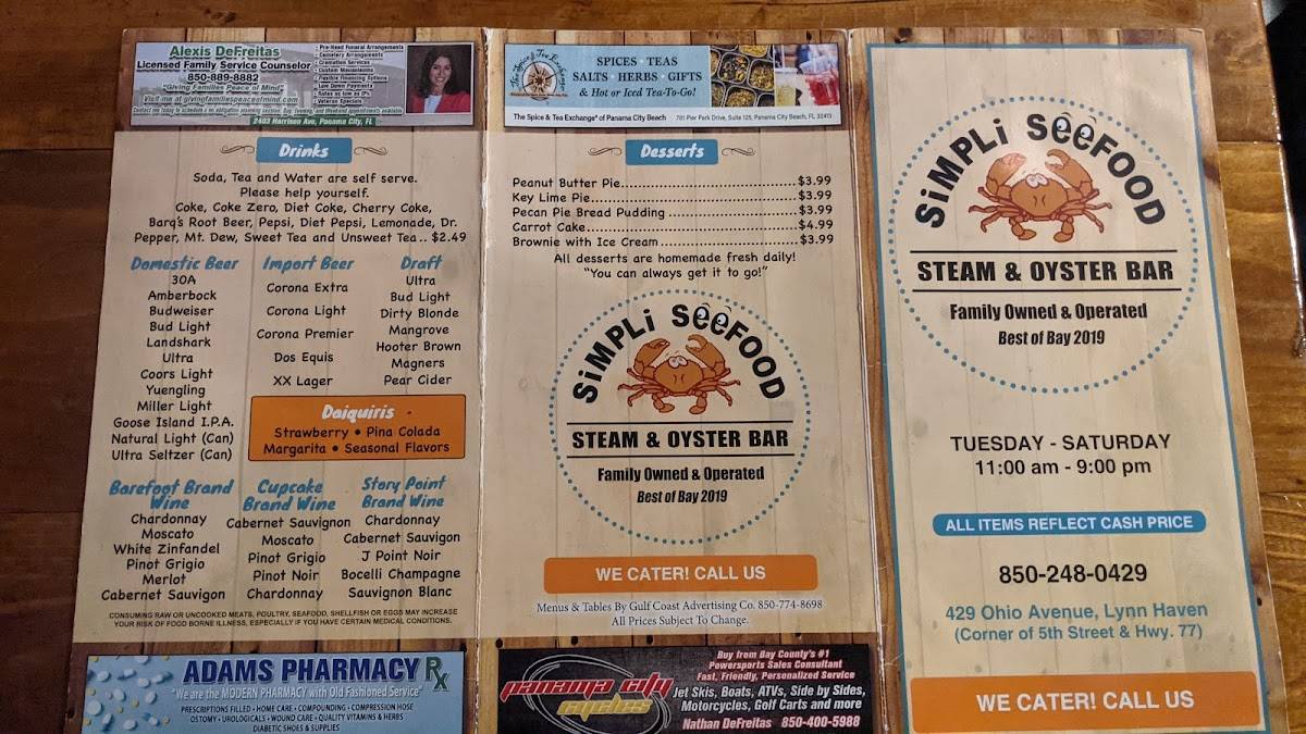 Menu at Simply Seafood Market & Oyster Bar, Lynn Haven