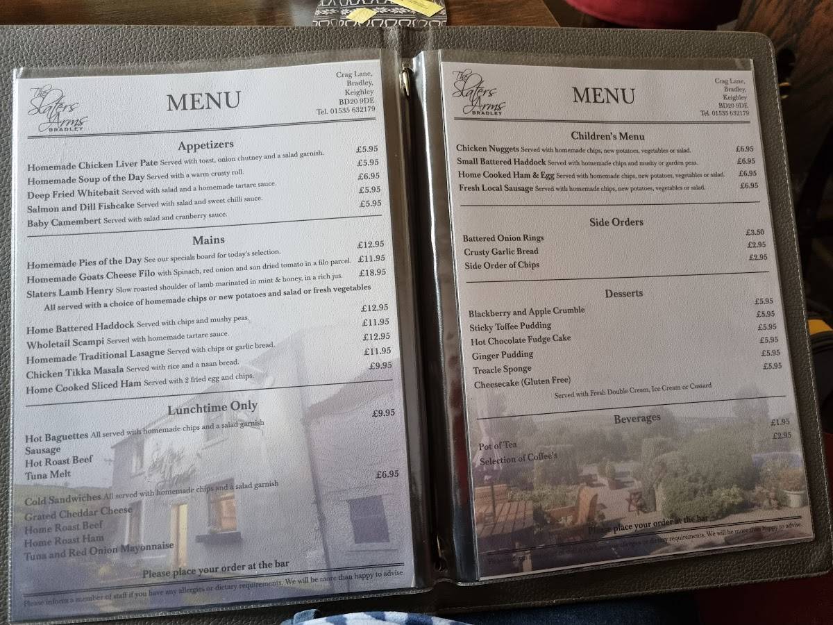 Menu at Slaters Arms pub & bar, Bradley