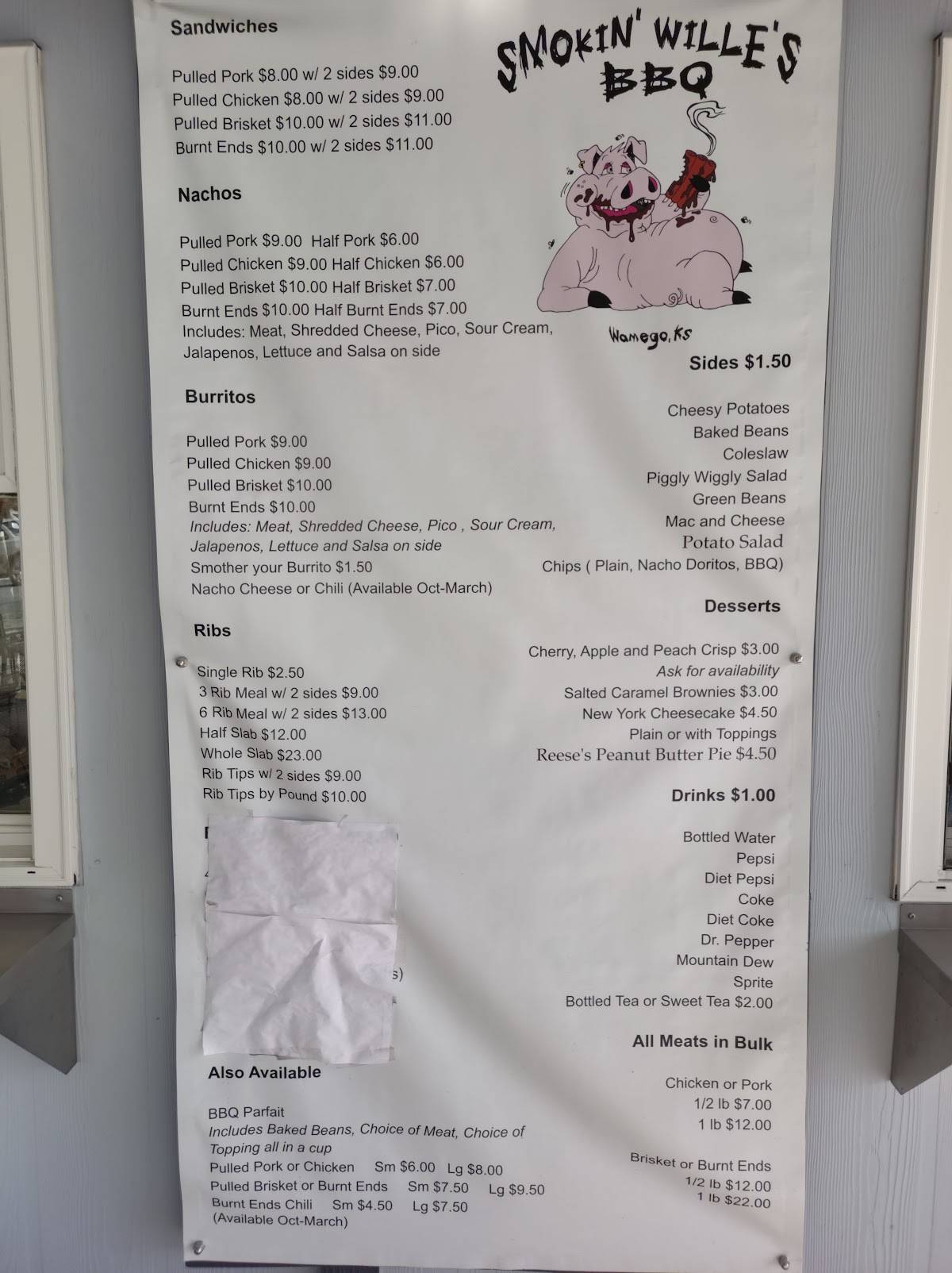 Menu at Smokin Willes BBq, Wamego