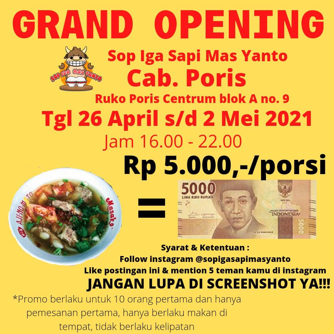 Menu at Sop iga sapi Mas Yanto restaurant, Tangerang