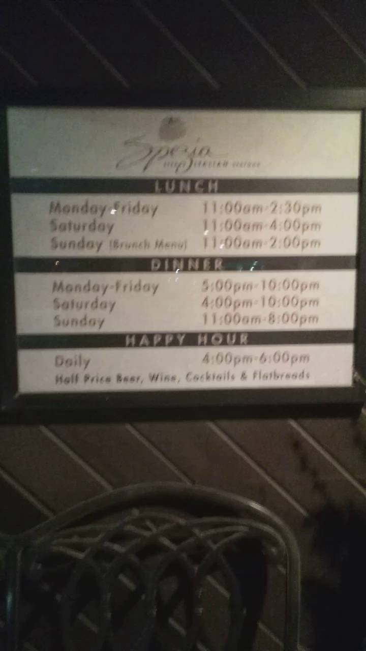 Menu at Spezia Omaha restaurant, Omaha