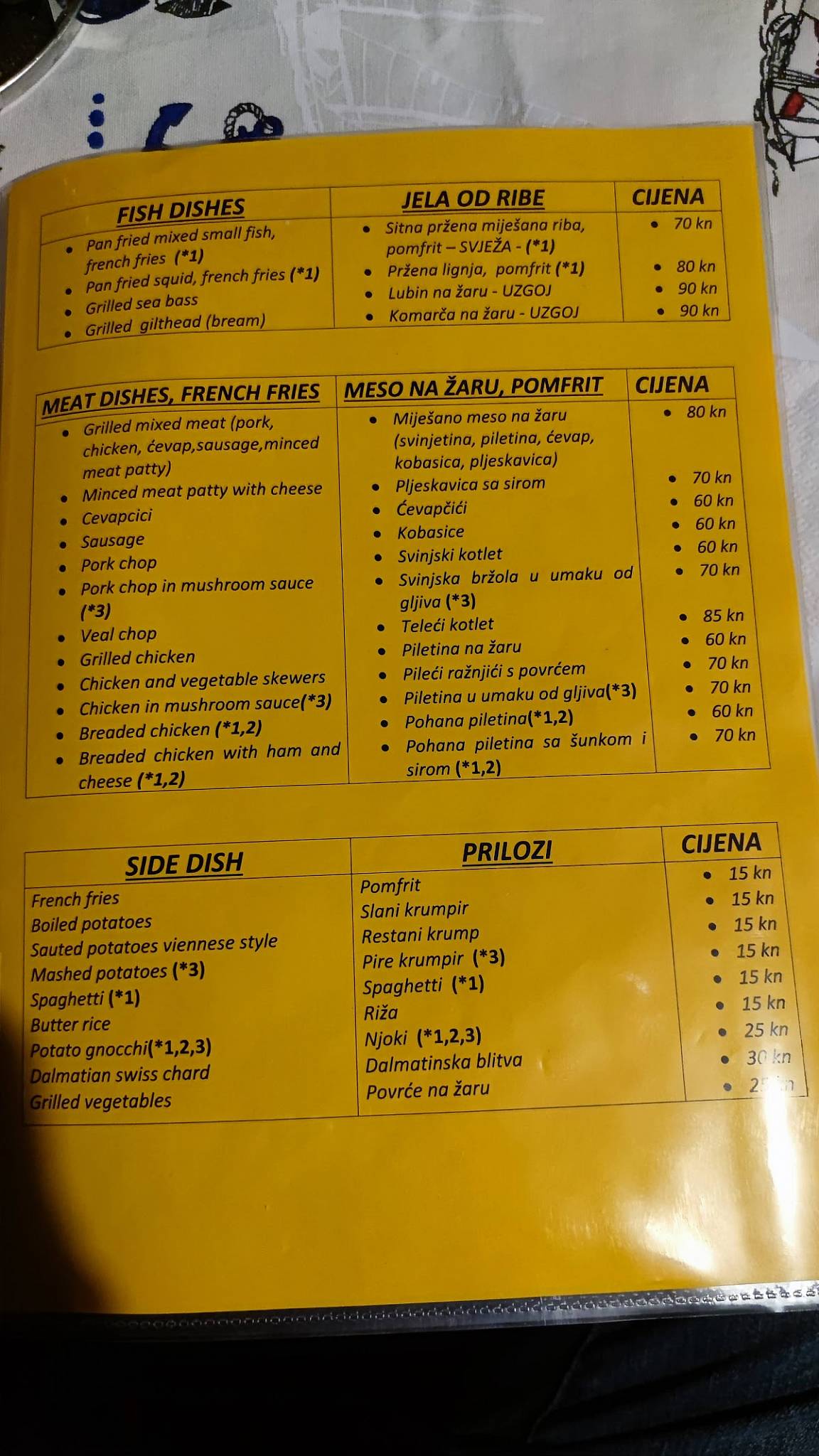 Menu at Fife restaurant, Split