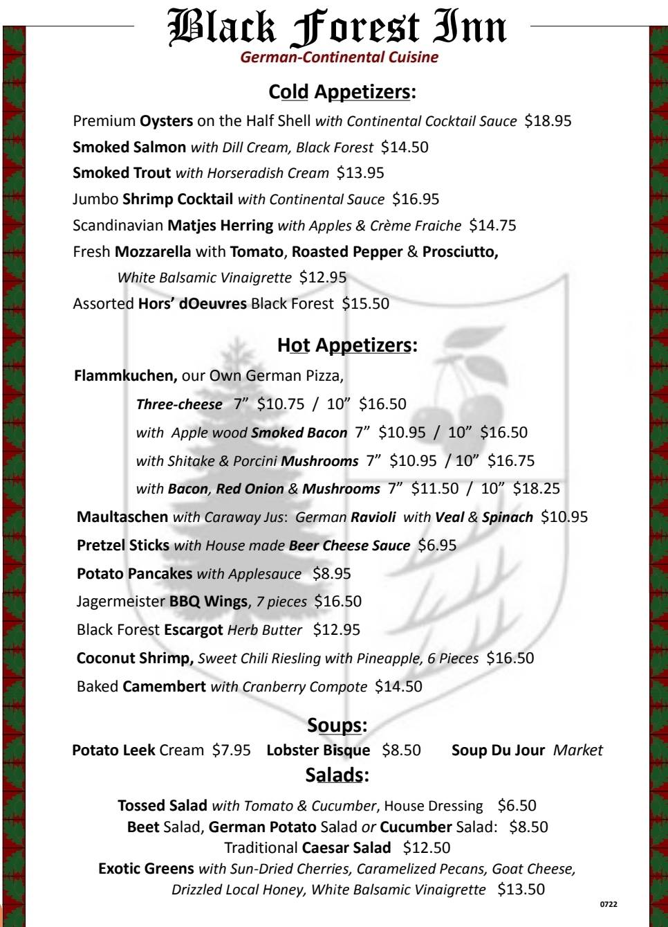 Menu at Black Forest Inn pub & bar, Stanhope