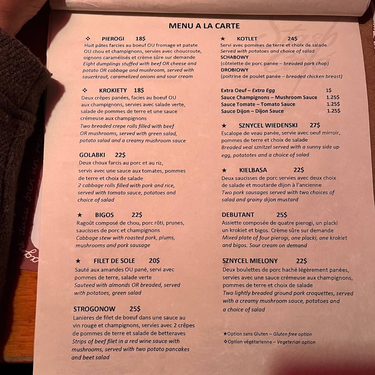 Menu at Stash Café, Montréal