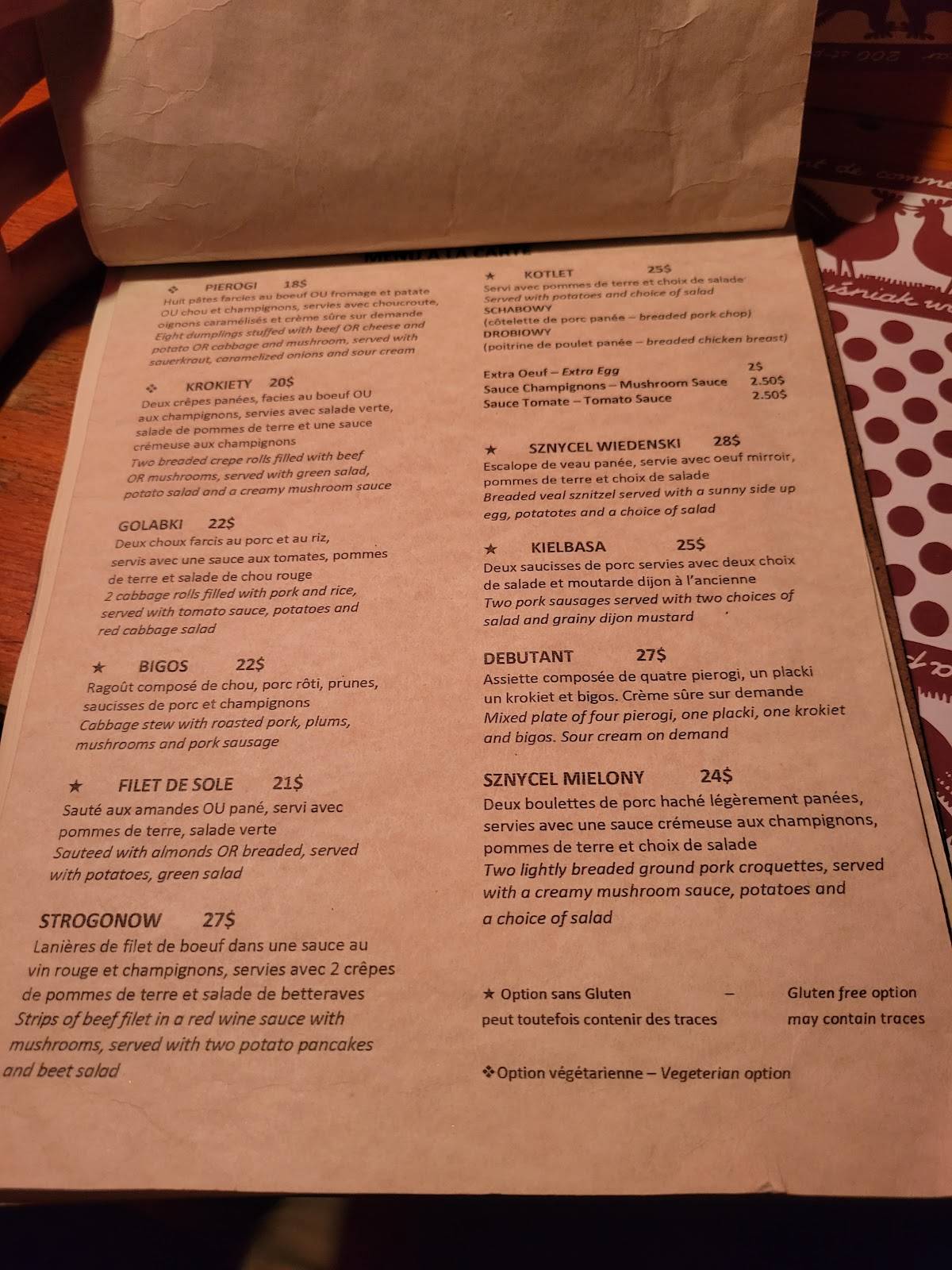 Menu at Stash Café, Montréal