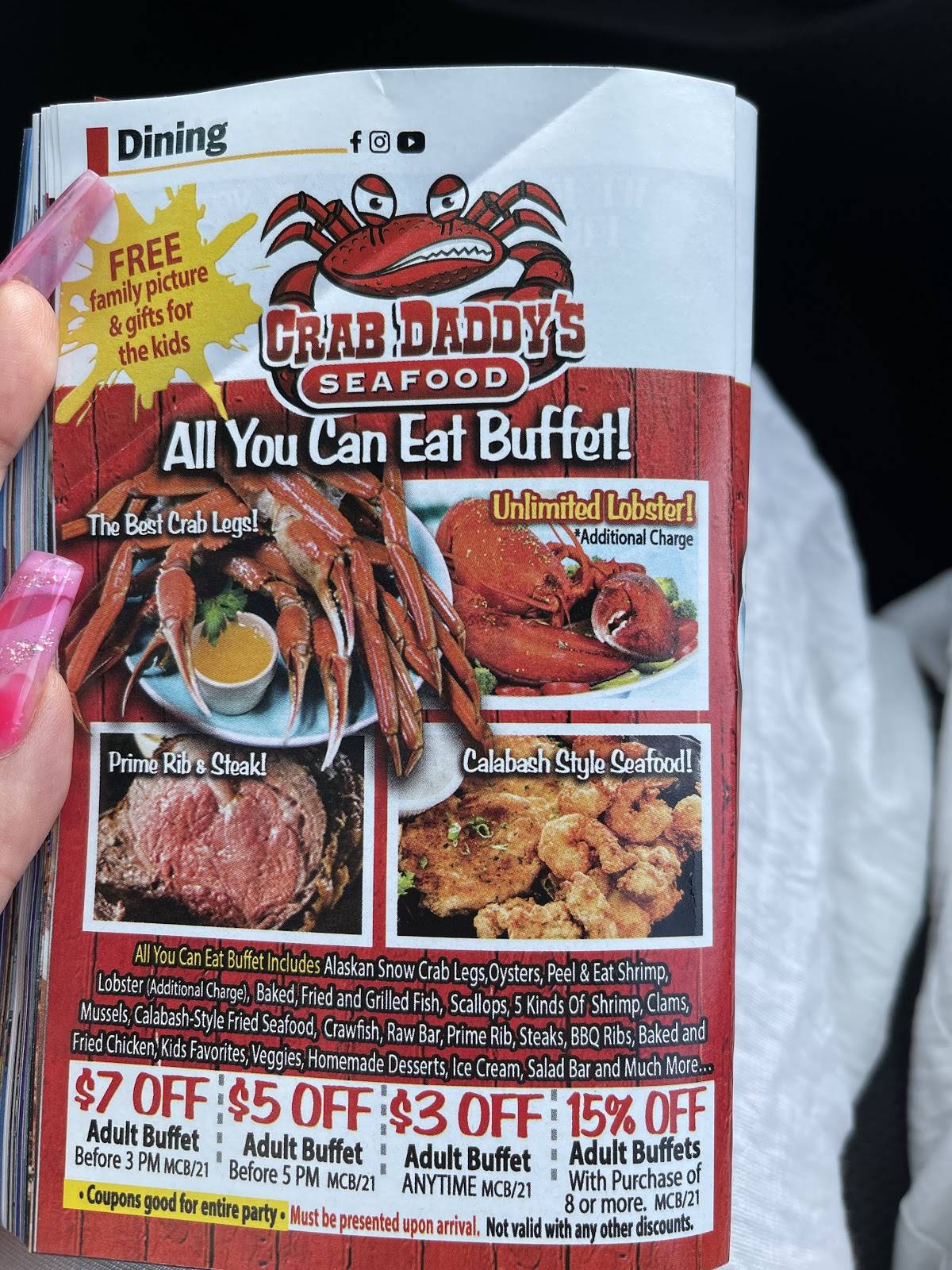 Menu at Crab Daddy's Seafood Buffet Restaurant, Murrells Inlet