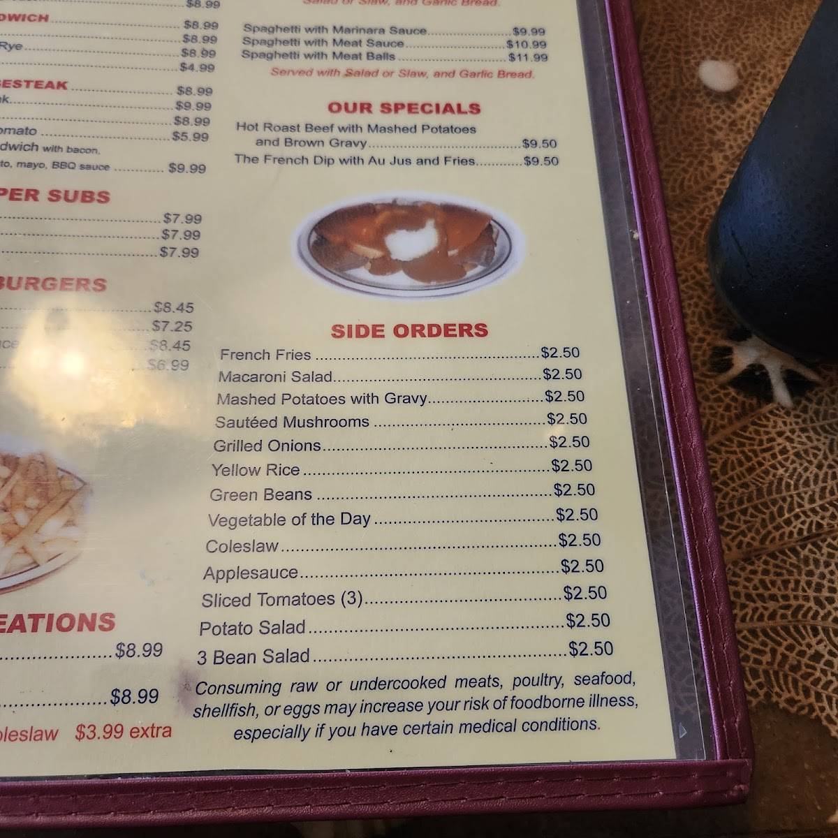 Menu at Steve's Family Diner restaurant, Titusville