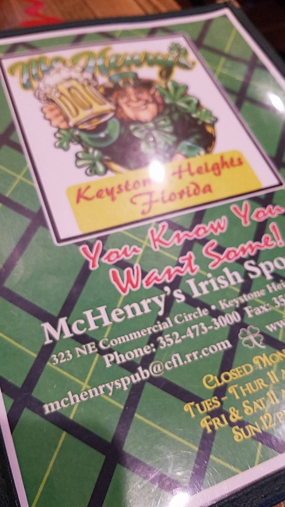 Menu at Stone's Irish Pub, Keystone Heights