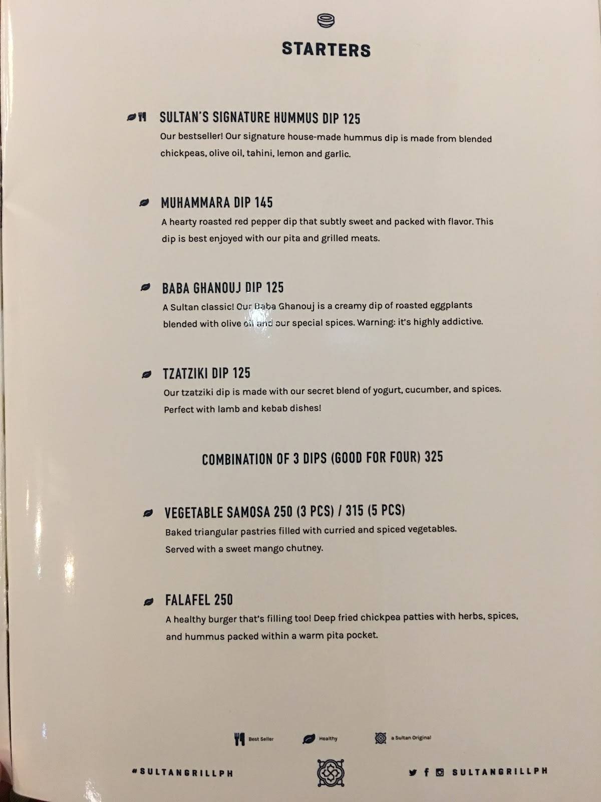 Menu at Sultan Mediterranean Grill restaurant, Makati, UG9 Valero Plaza ...