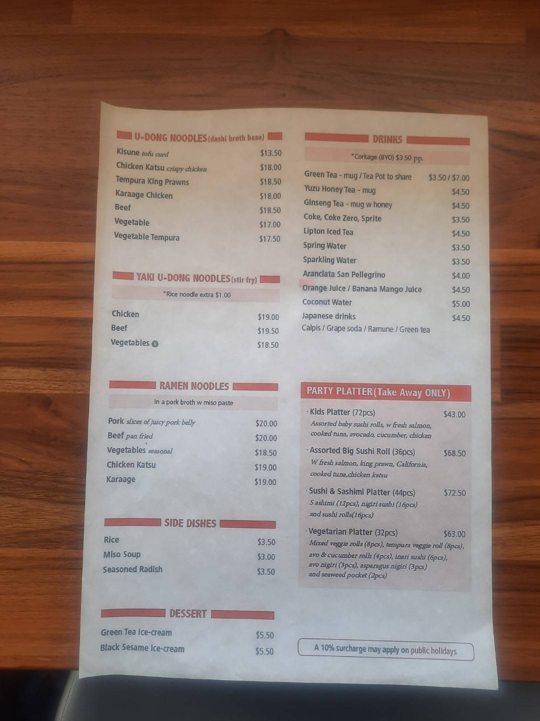 Menu at Sushi n Co. restaurant, Katoomba