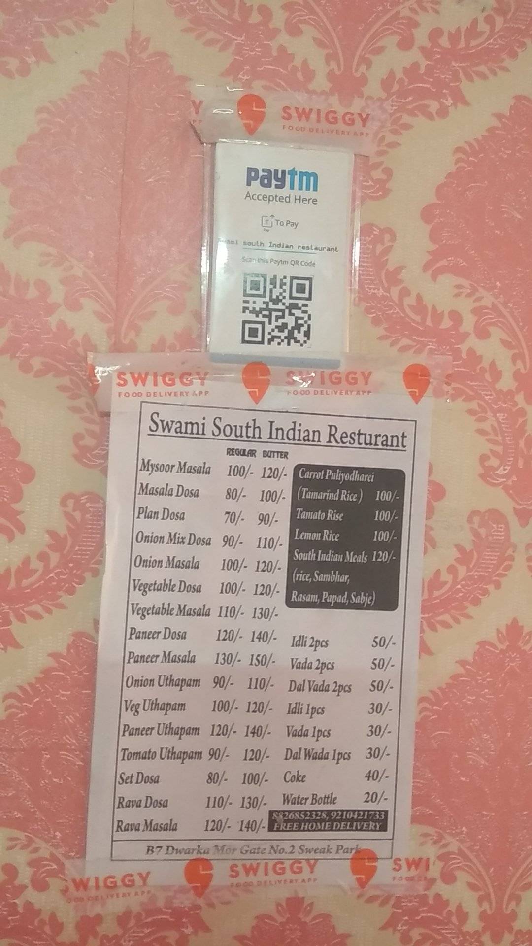 Menu at Swami Dosai, New Delhi, LSC 1