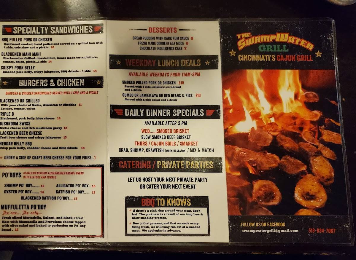 Menu at Swampwater Grill BBQ, Cincinnati