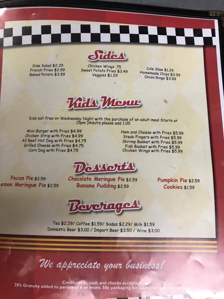 Menu at Sweet T's Diner restaurant, Freeport