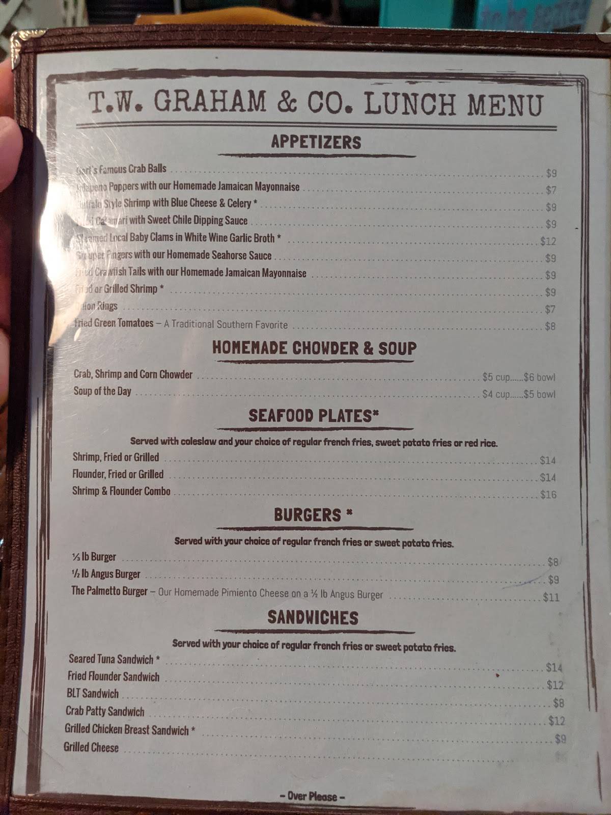 Menu at T W Graham & Co restaurant, McClellanville