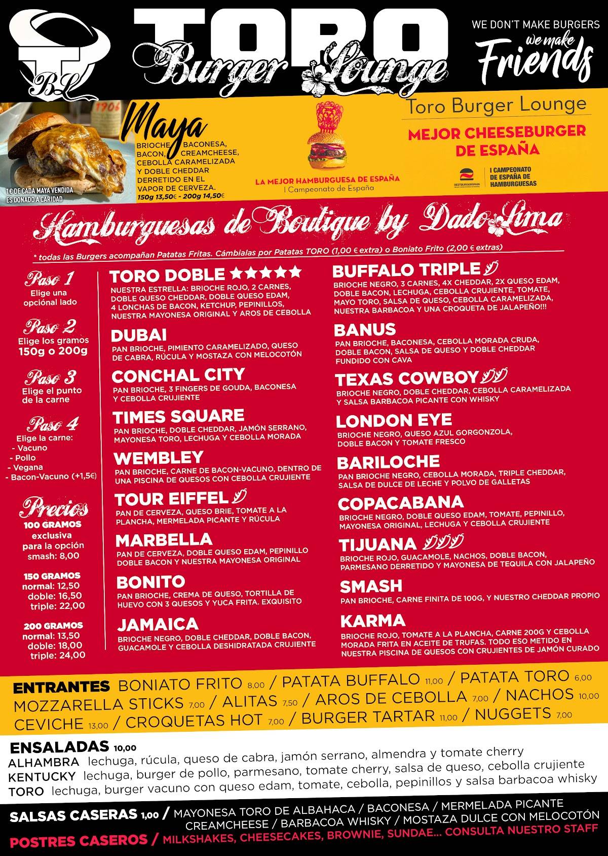 Carta del restaurante TORO BURGER VALENCIA, Valencia