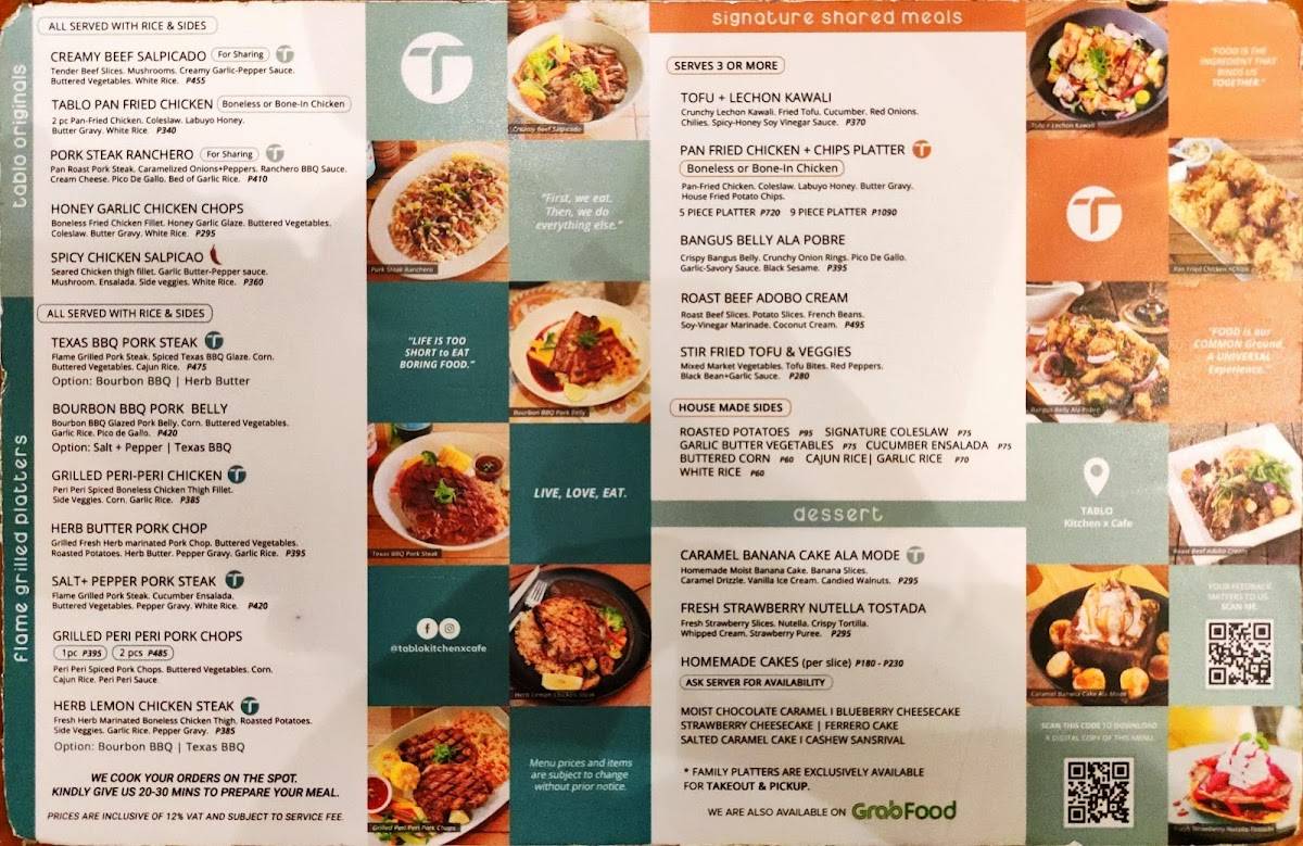 Carta de Tablo Kitchen x Cafe Timog QC, Ciudad Quezon