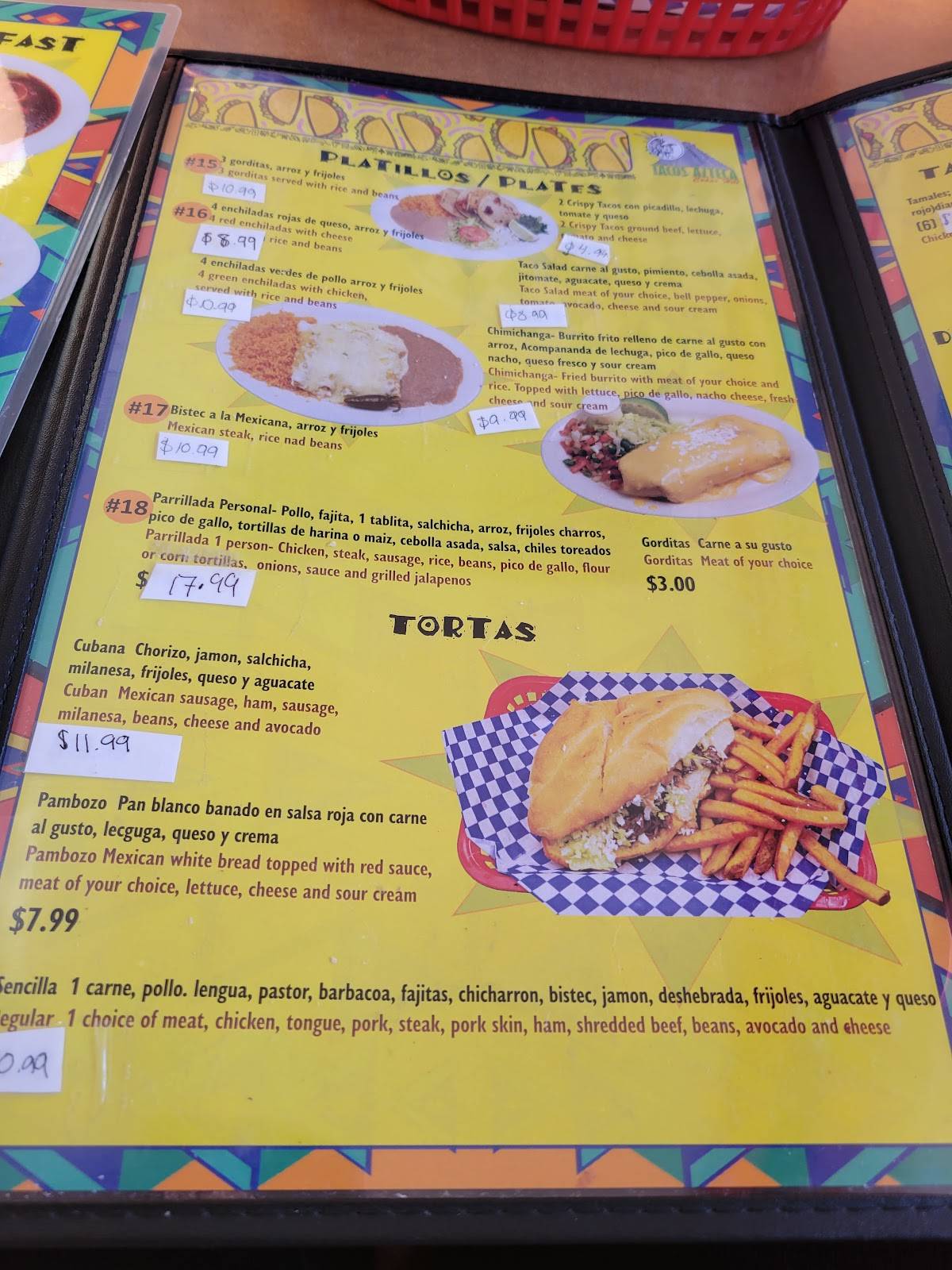 Menu at Tacos Azteca Cedar hill restaurant, Cedar Hill