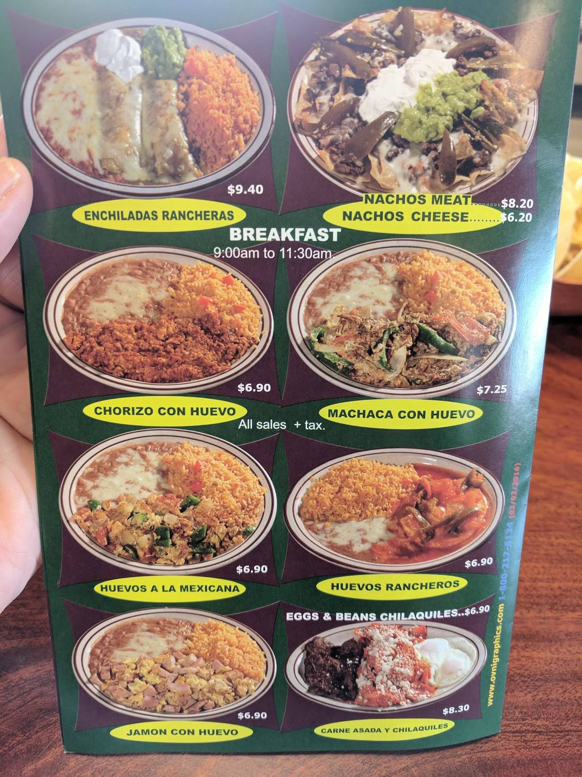 Menu at Tacos Don Nacho restaurant, Oklahoma City