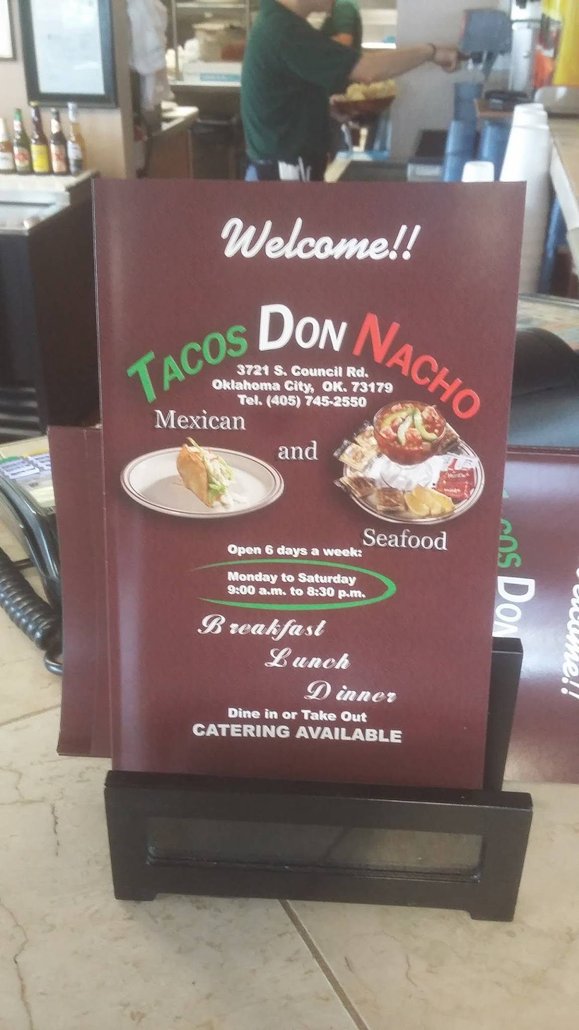 Menu at Tacos Don Nacho restaurant, Oklahoma City