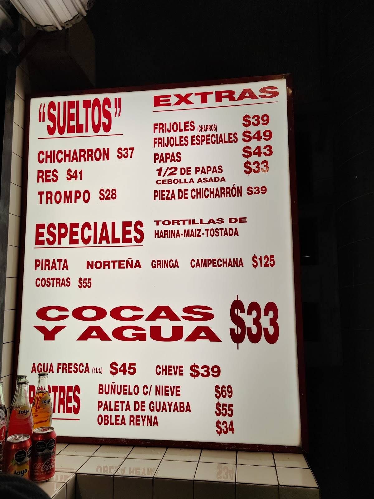 Carta del restaurante Taquería Orinoco ( San Jerónimo ), Monterrey, Av ...