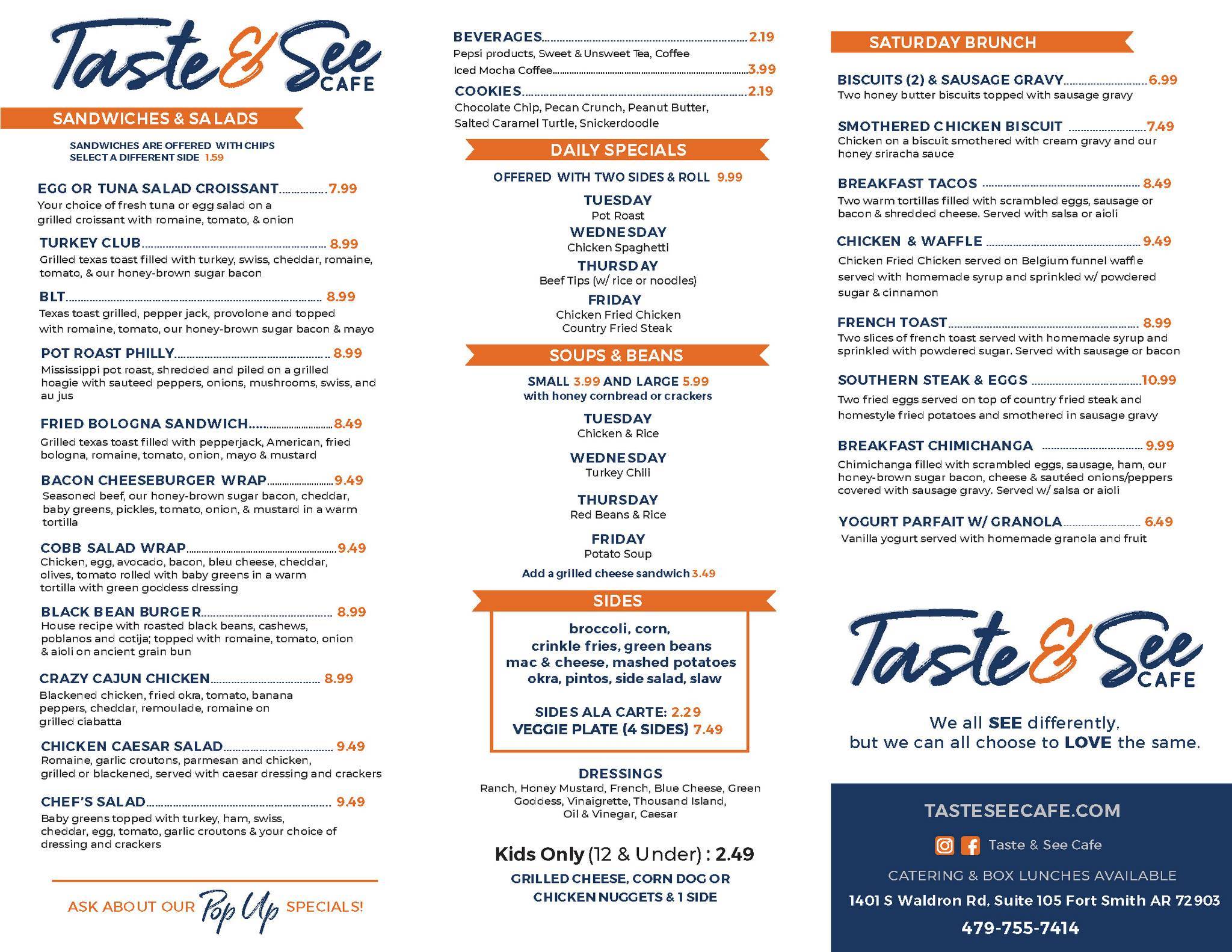 Menu at Taste & See Cafe, Fort Smith