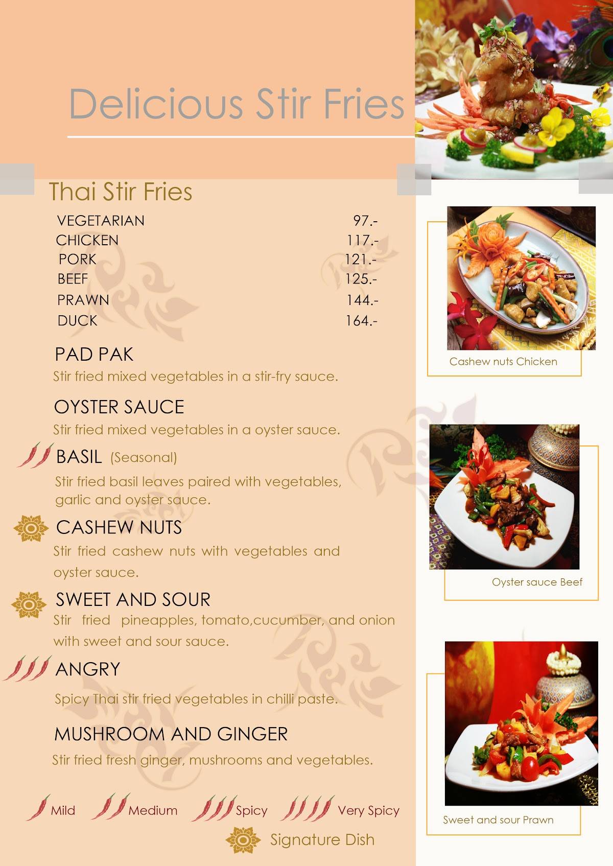 Menu at Taste of Thai restaurant, Hilton