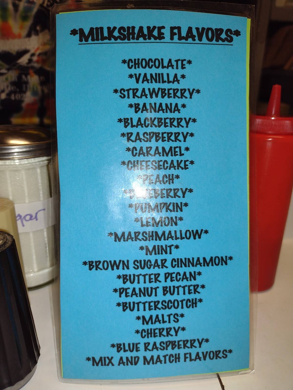 Menu at Bill's Toasty Shop restaurant, Taylorville