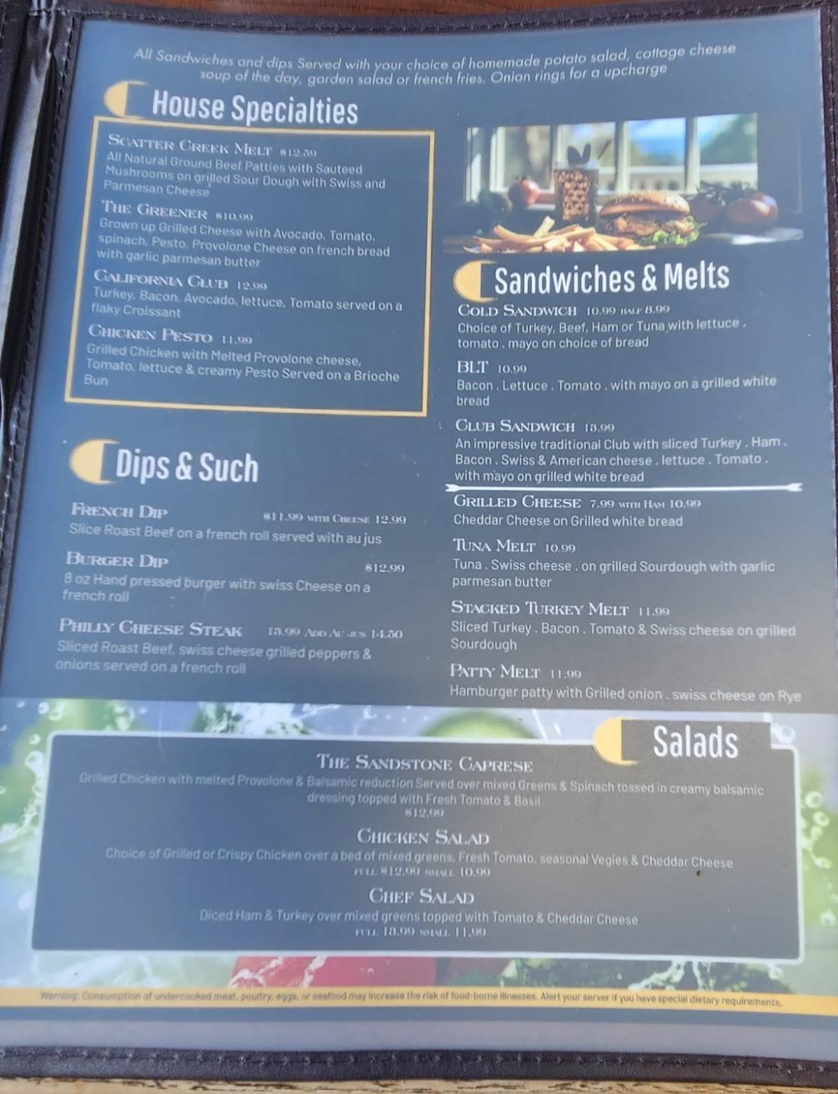 Menu at The Sandstone Cafe, Tenino