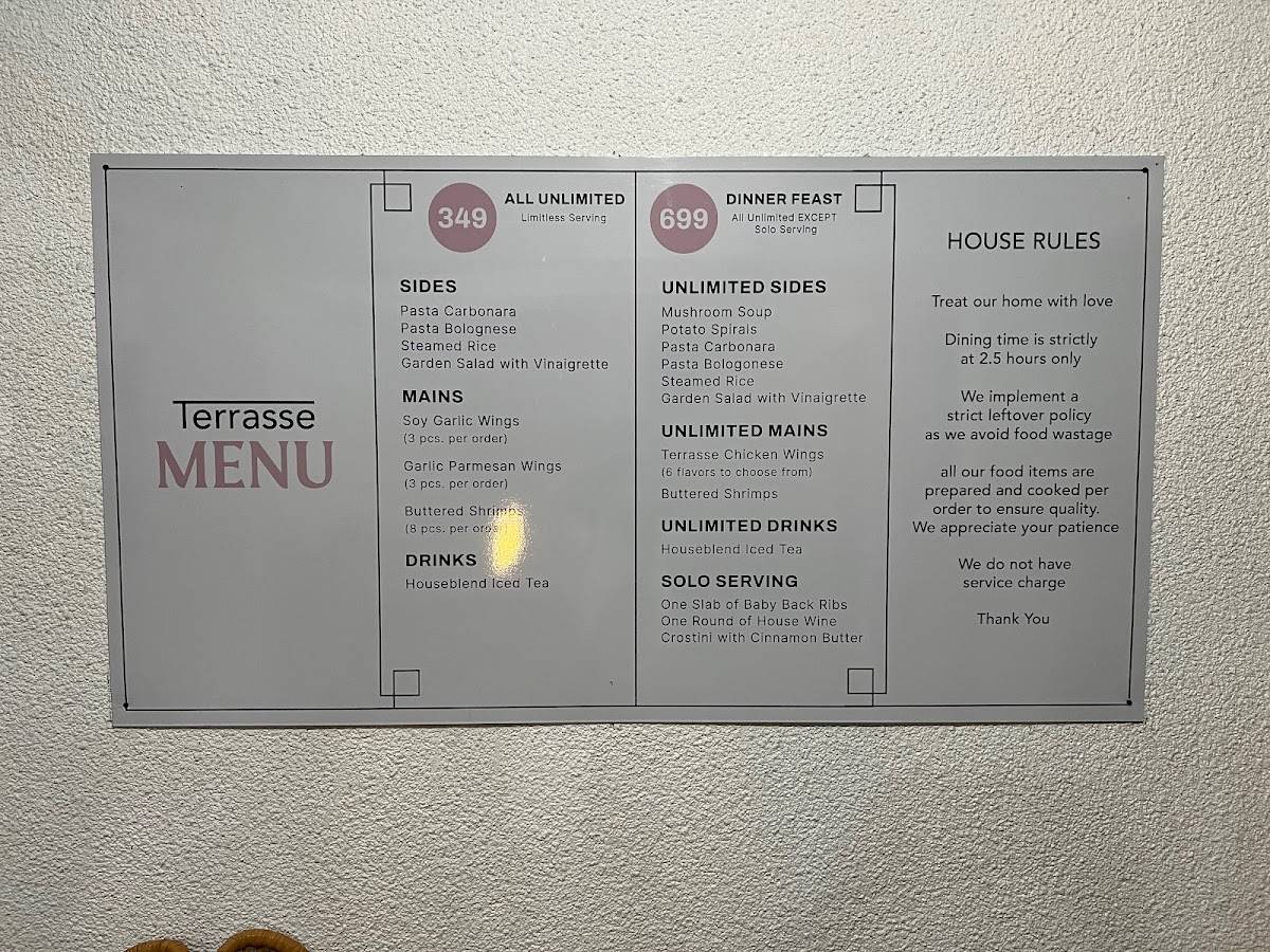 Menu at Terrasse MNL restaurant, Quezon City