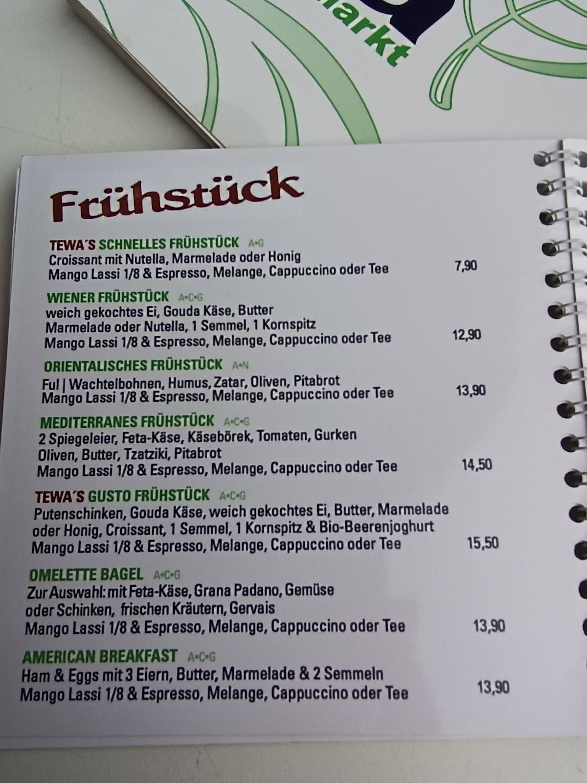 Speisekarte von Tewa am Naschmarkt restaurant, Wien