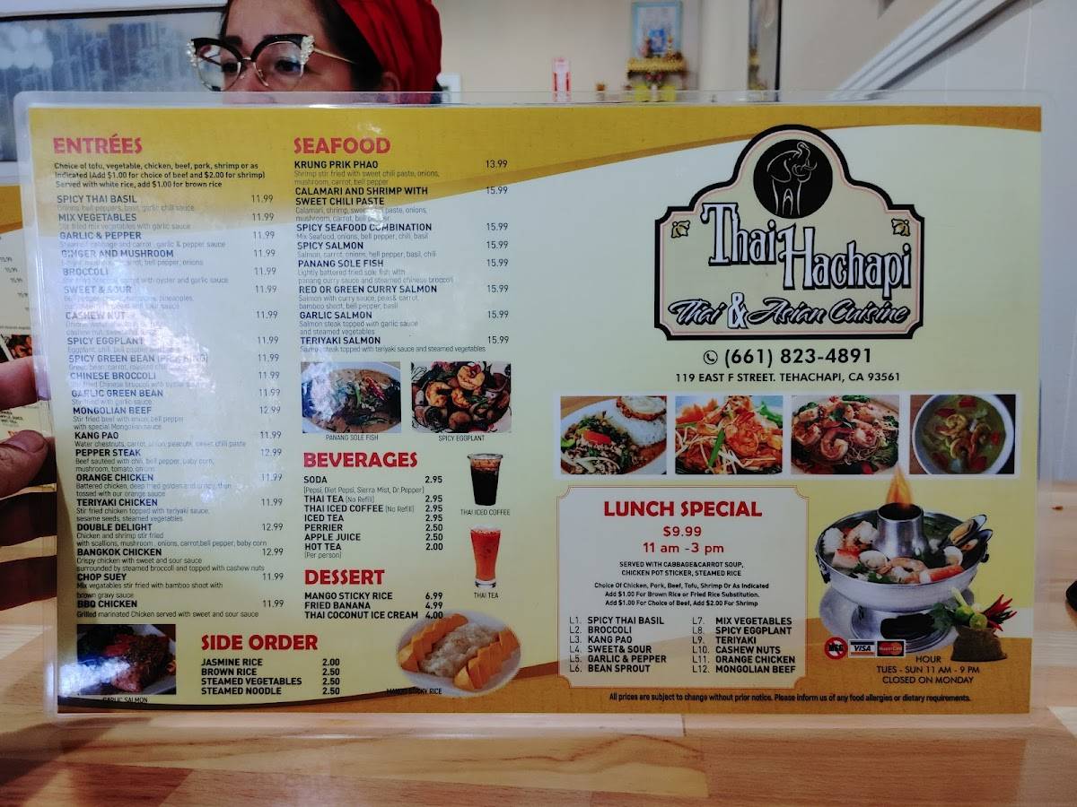 Menu at Thai Hachapi restaurant, Tehachapi